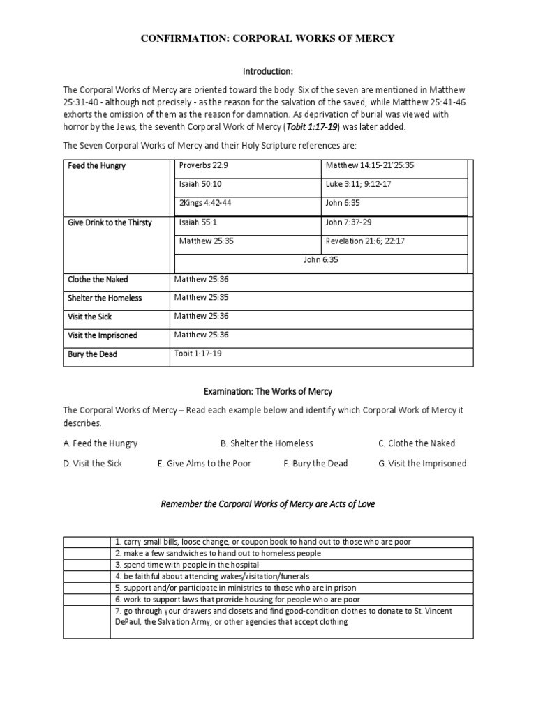 Confirmation - Corporal Works of Mercy | PDF | Last Judgment | Compassion