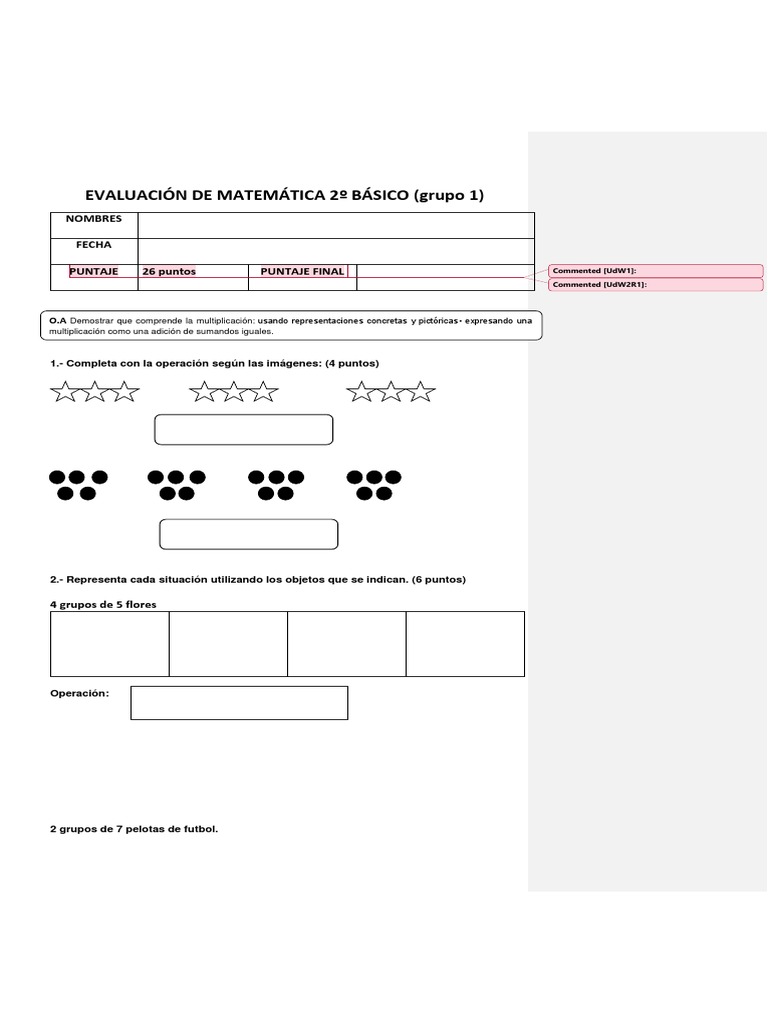 Evaluación de Matemática 2º Básico | PDF | Multiplicación | Formalismo ...