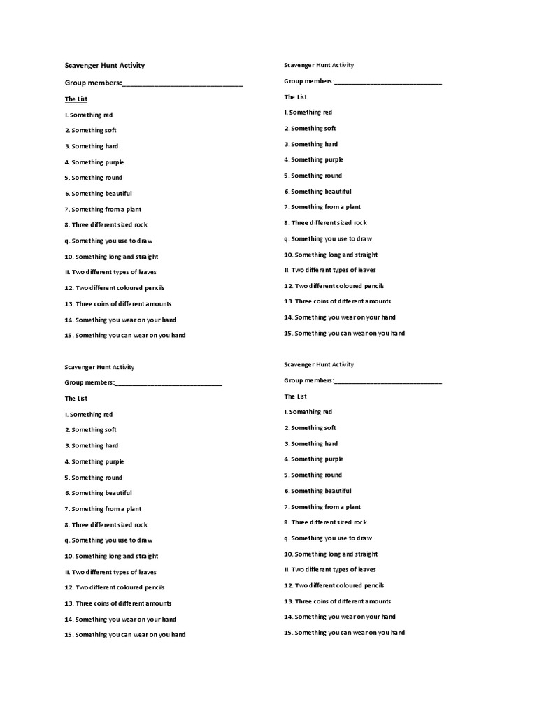 Scavenger Hunt Activity | PDF | Nature