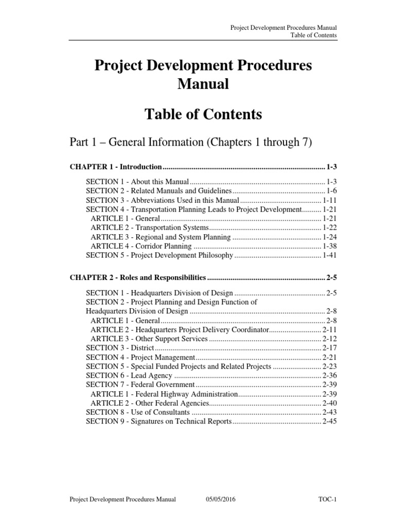 PDPM Table of Contents | PDF | Controlled Access Highway | Project ...
