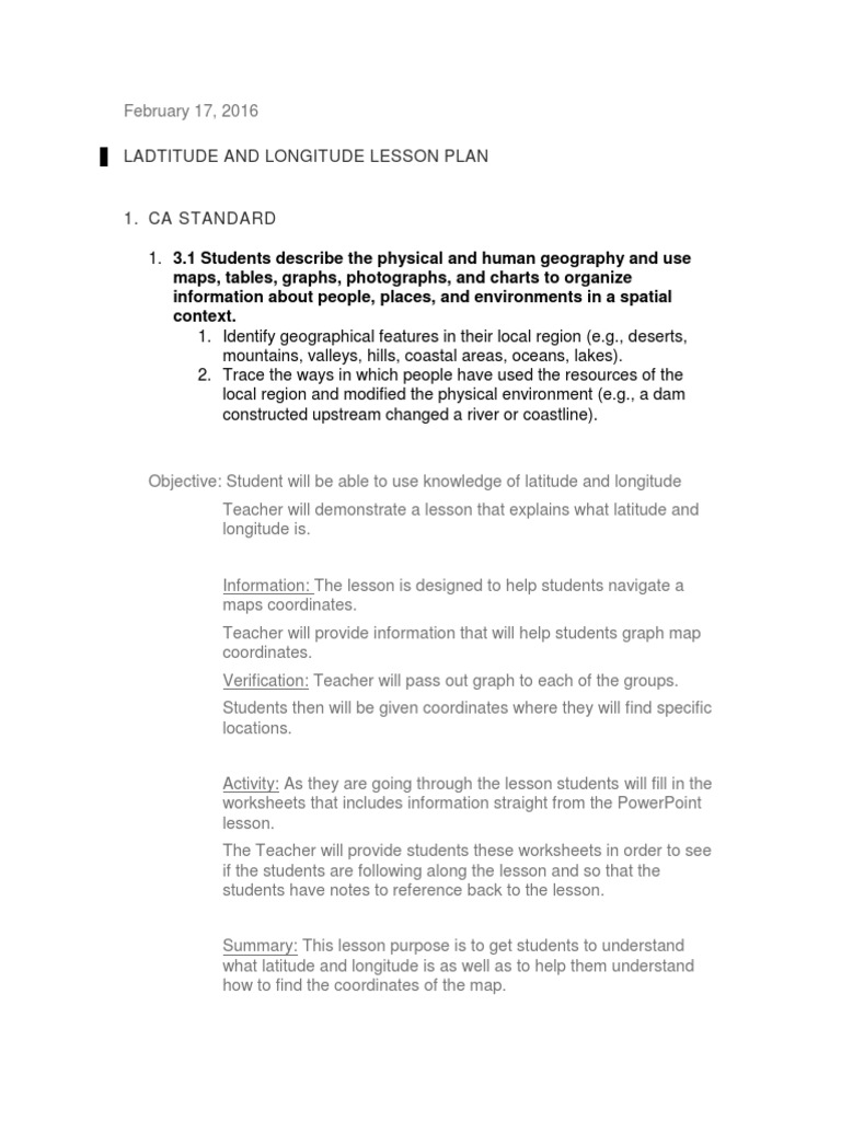 Latitude and Longitude Lesson Plan | PDF