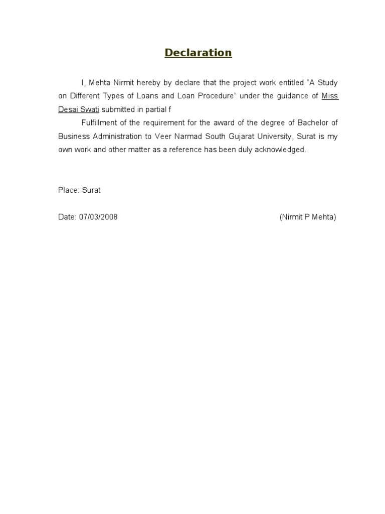Declaration | PDF | Banks | Loans