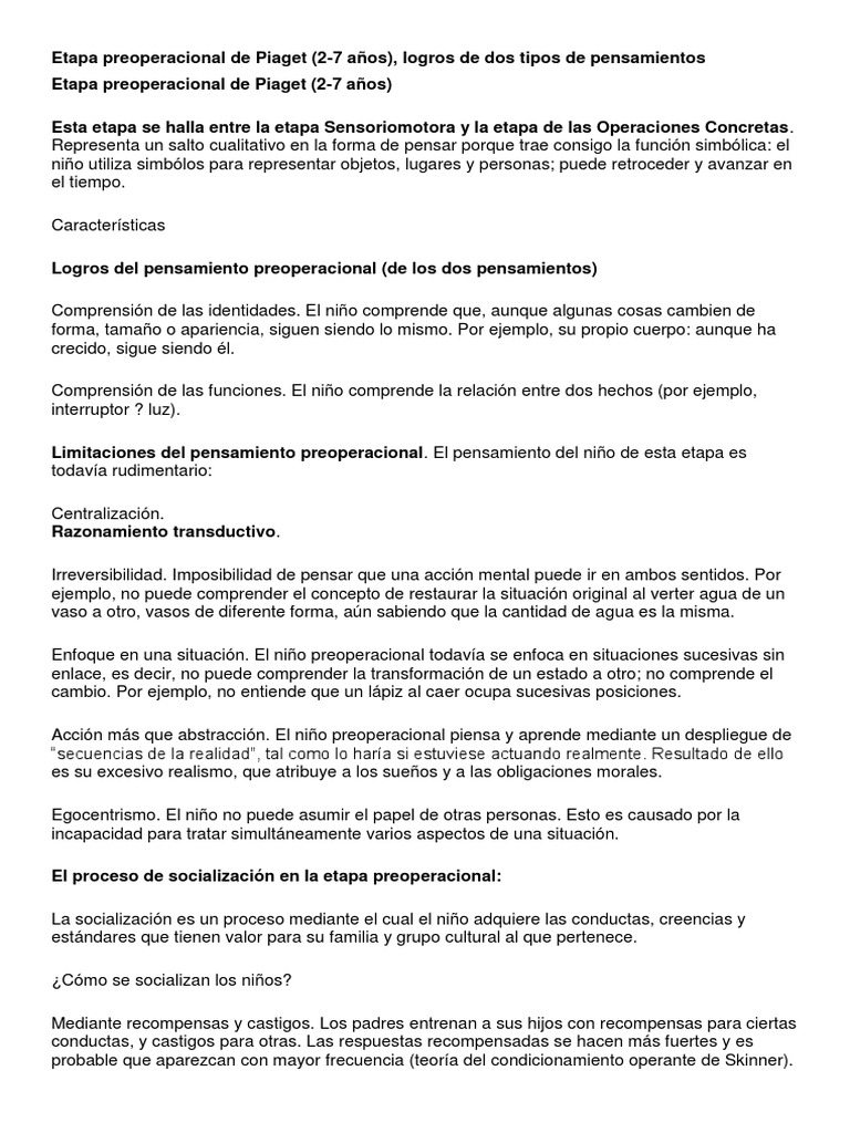 Etapa Preoperacional de Piaget | Descargar gratis PDF | Metafísica ...