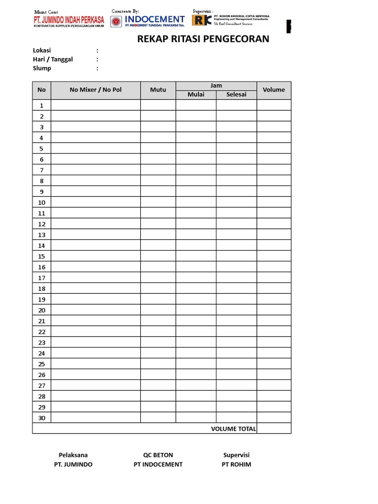 Rekap Ritasi Pengecoran | PDF