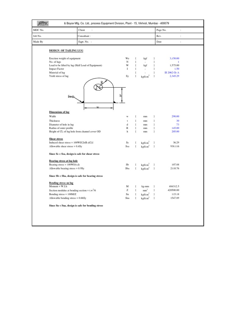 Tailing Lug Calculations 01 | PDF | Bending | Stress (Mechanics)