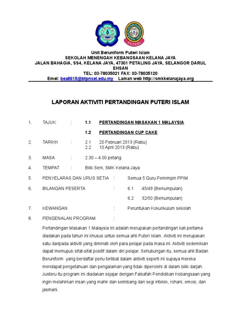 Contoh Format Laporan Aktiviti Puteri Islam | PDF | Karier & Perkembangan