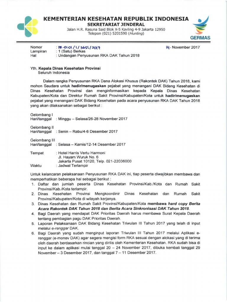 Surat Undangan Penyusunan RKA DAK 2018 | PDF