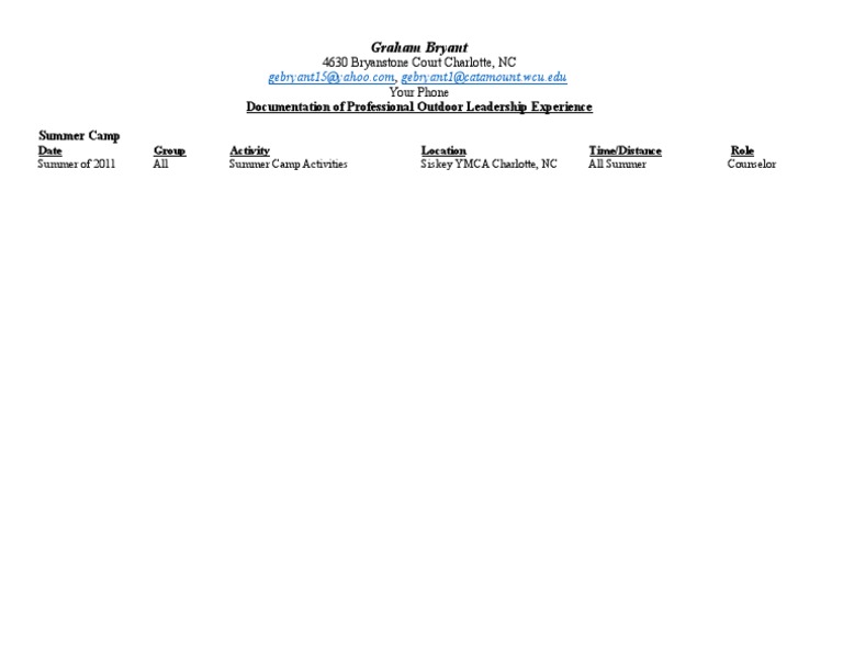 Professional Outdoor Resume | PDF