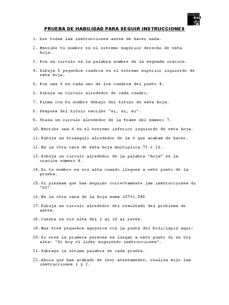 Prueba Para Seguir Instrucciones