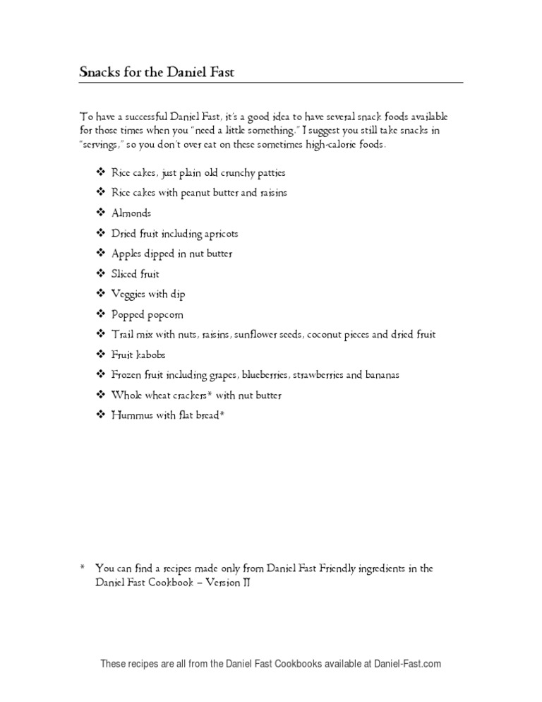 Daniel Fast Snack Ideas and Recipes | PDF | Cooking, Food & Wine