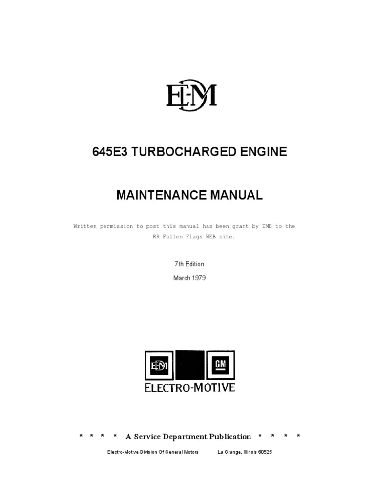 645e3 Turbocharged Engine Maintenance Manual Emd645-Title | PDF ...