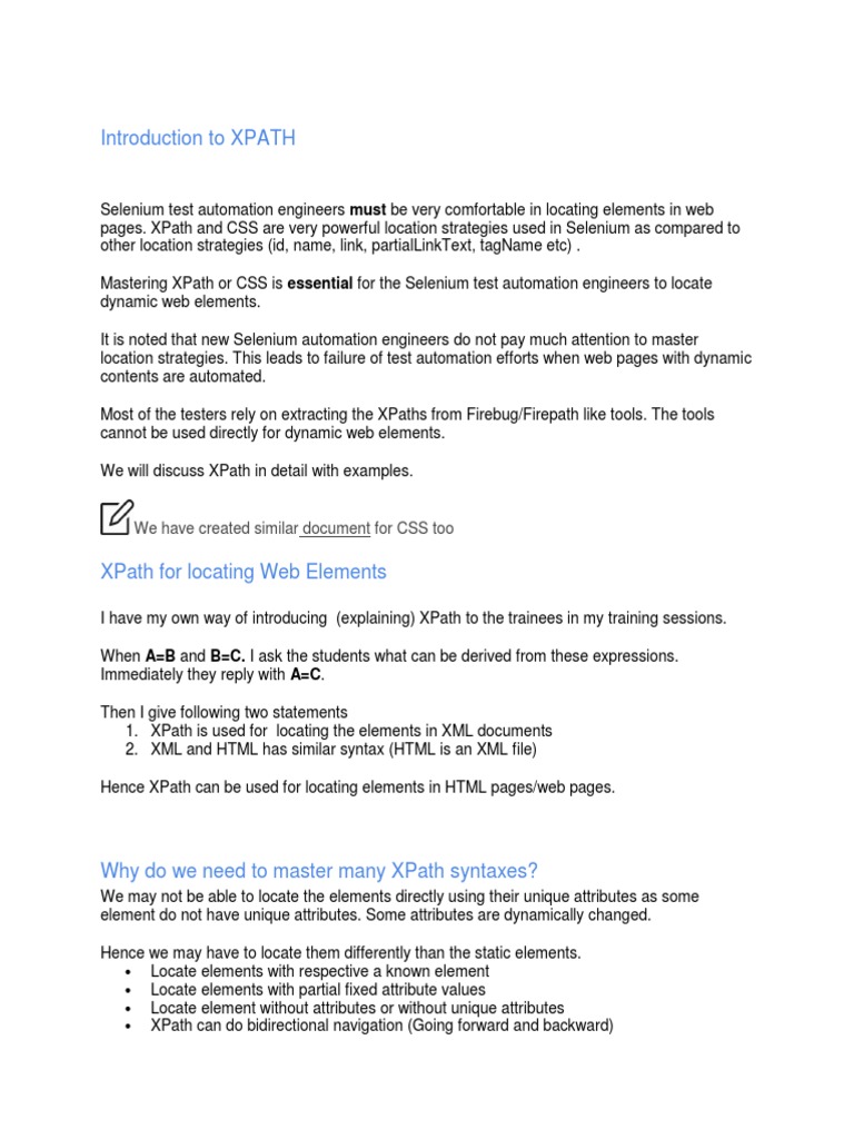 Introduction To XPATH | PDF | X Path | Cascading Style Sheets