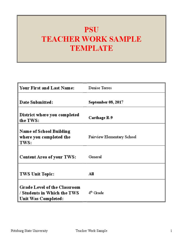 Teacher Work Sample | PDF | Reading Comprehension | Learning Disability