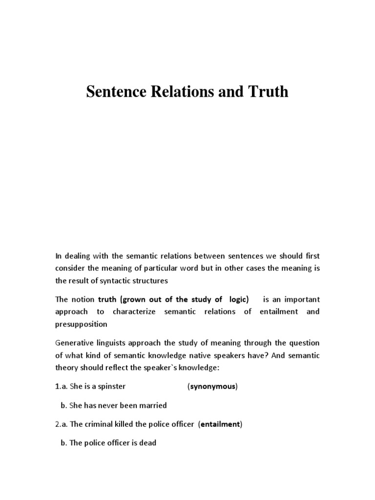 Saeed Sentence Relation and Truth (Summary) | PDF | Logical Truth | Truth