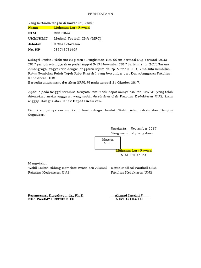 Surat-Pernyataan SPJ & LPJ Tepat Waktu 2017 | PDF | Olahraga & Rekreasi