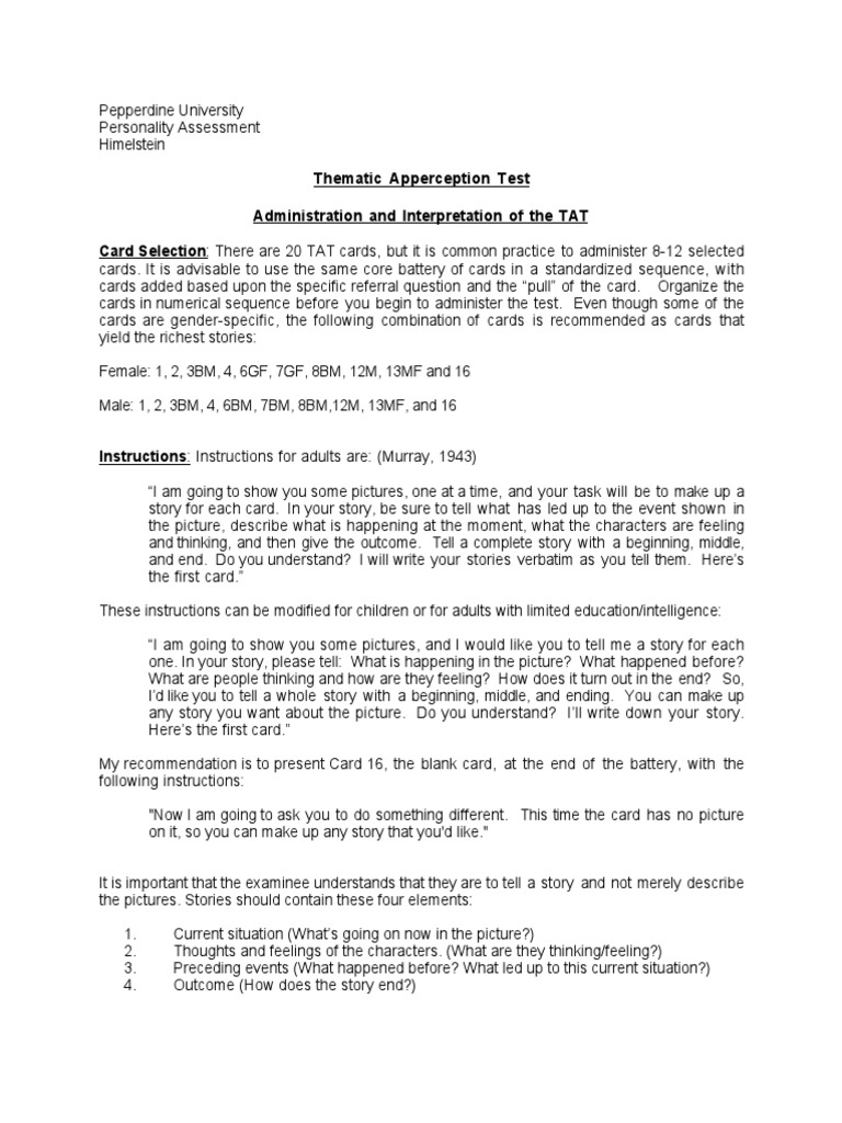TAT Administration and Interpretation Guide | PDF | Id | Perception