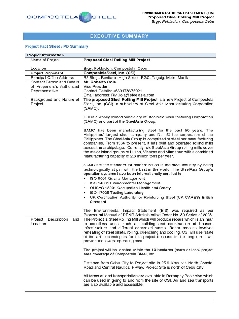 EIS Compostela Steel | PDF | Environmental Impact Assessment ...