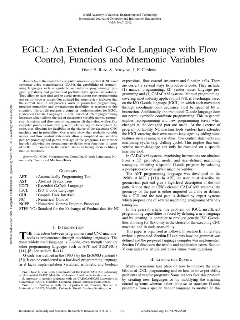 EGCL An Extended G Code Language With Flow Control Functions and Mnemonic Variables PDF | PDF ...