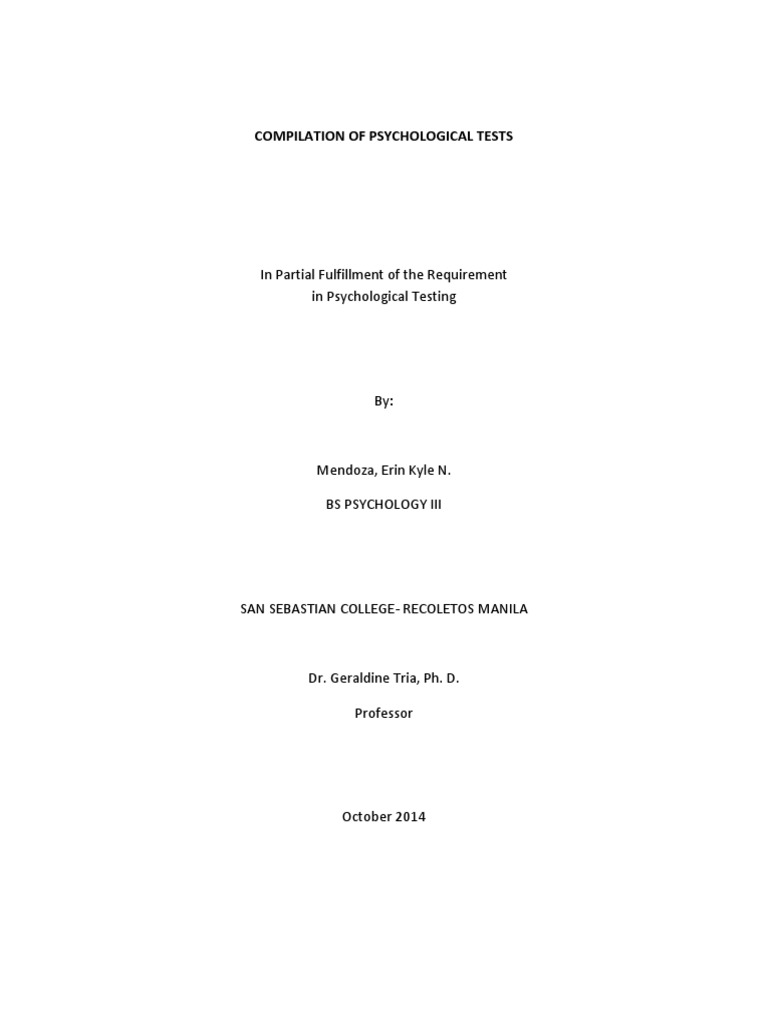 Compilation of Psych Tests | PDF | Psychological Testing | Psychology
