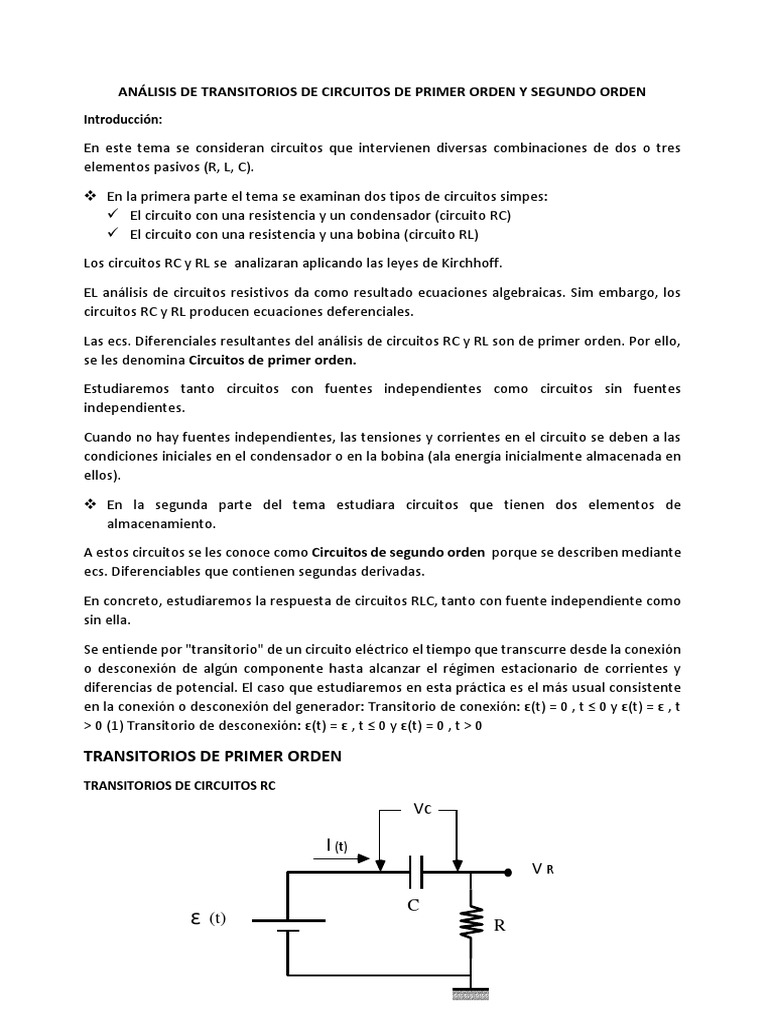 Análisis de Transitorios de Circuitos de Primer Orden y Segundo Orden | Descargar gratis PDF ...