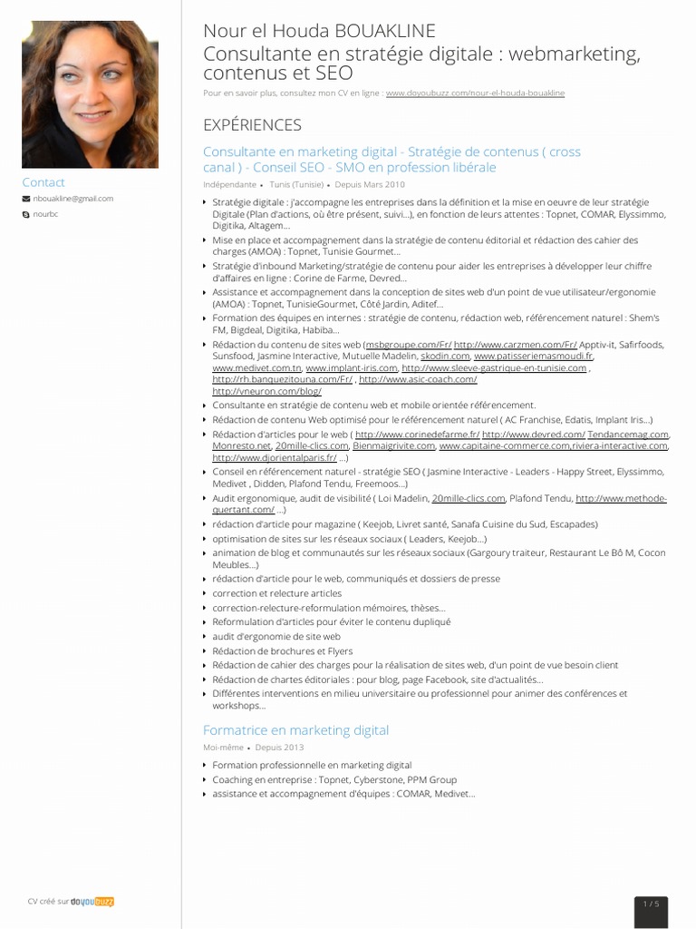 CV Nour El Houda Bouakline | Optimisation de moteur de recherche | Internet