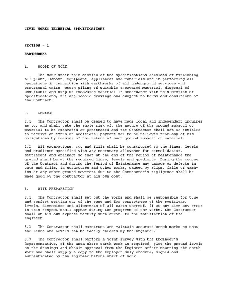 Civil Works Technical Specifications | PDF