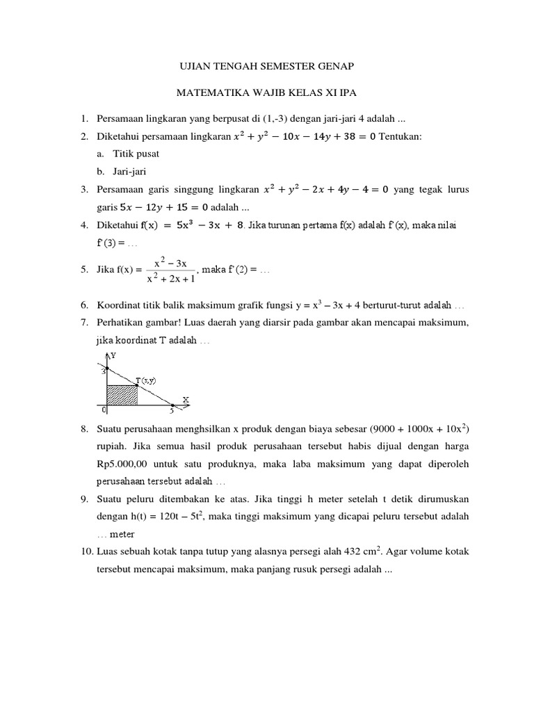 Uts Genap MTK Wajib Xi Ipa | PDF