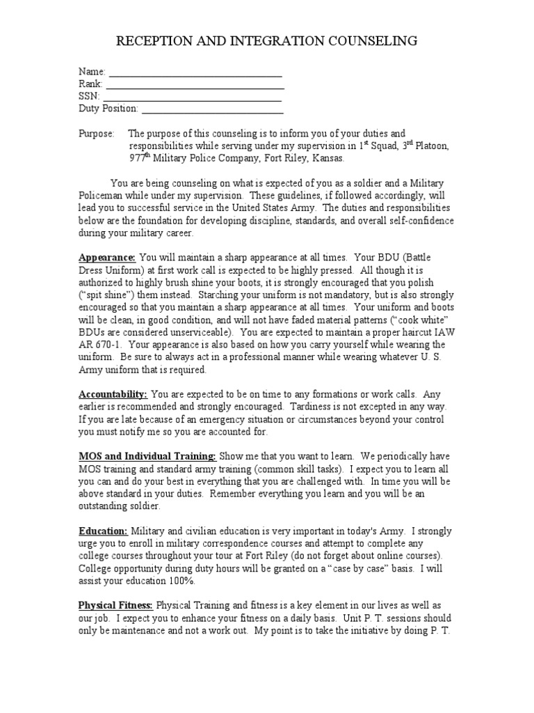 Initial Counseling Example.. Not On 4856 | PDF | Loyalty | Human Nature