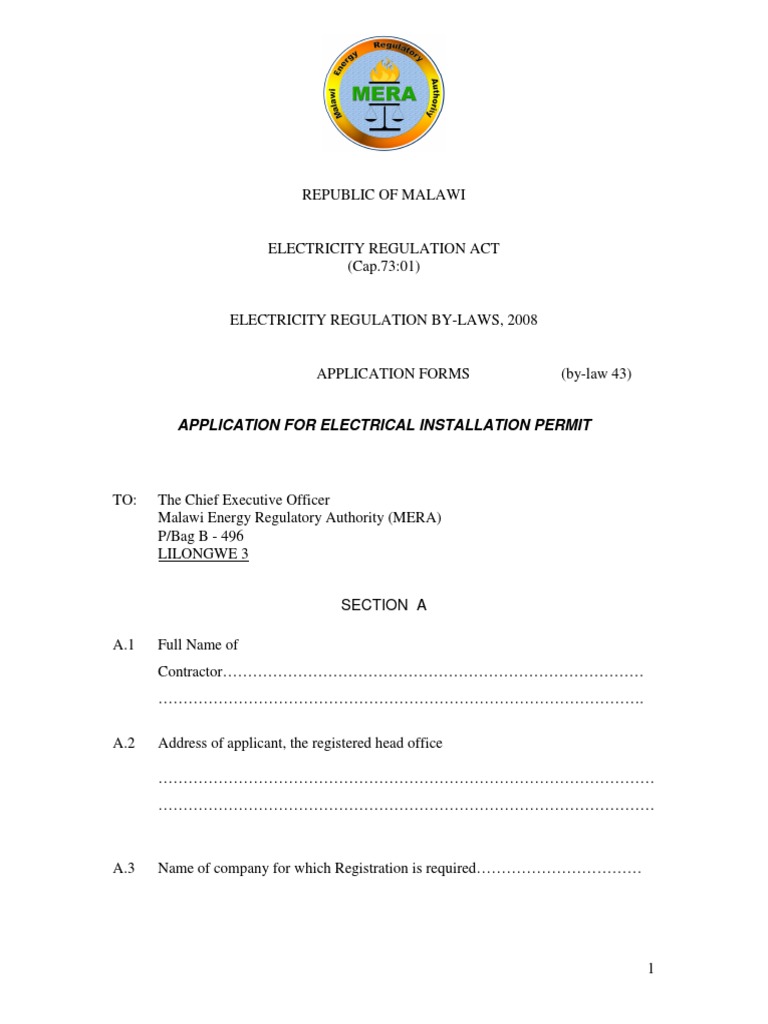 Application Form Electrical Installation Permit | Download Free PDF ...