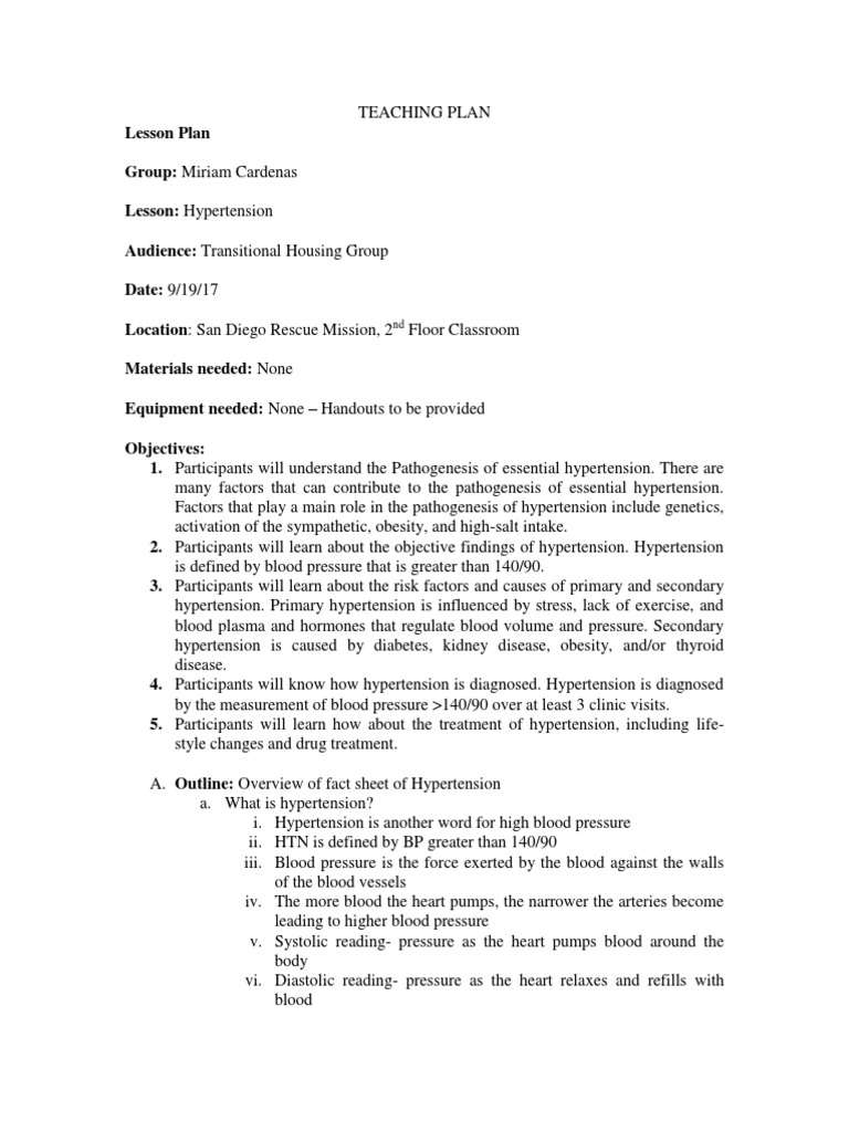 HTN Lesson Plan | PDF | Hypertension | Blood Pressure