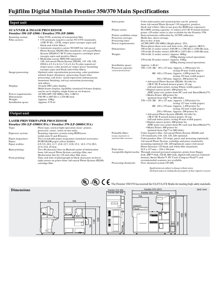 Fuji Frontier 350-370 | PDF | Media Technology | Imaging
