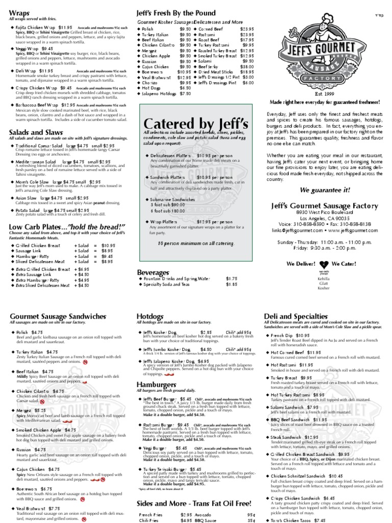 Jeff's Gourmet Menu | PDF | Hamburgers | Delicatessen