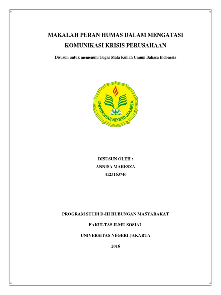 Peran Humas Dalam Mengatasi Komunikasi Krisis Perusahaan | PDF | Sains ...