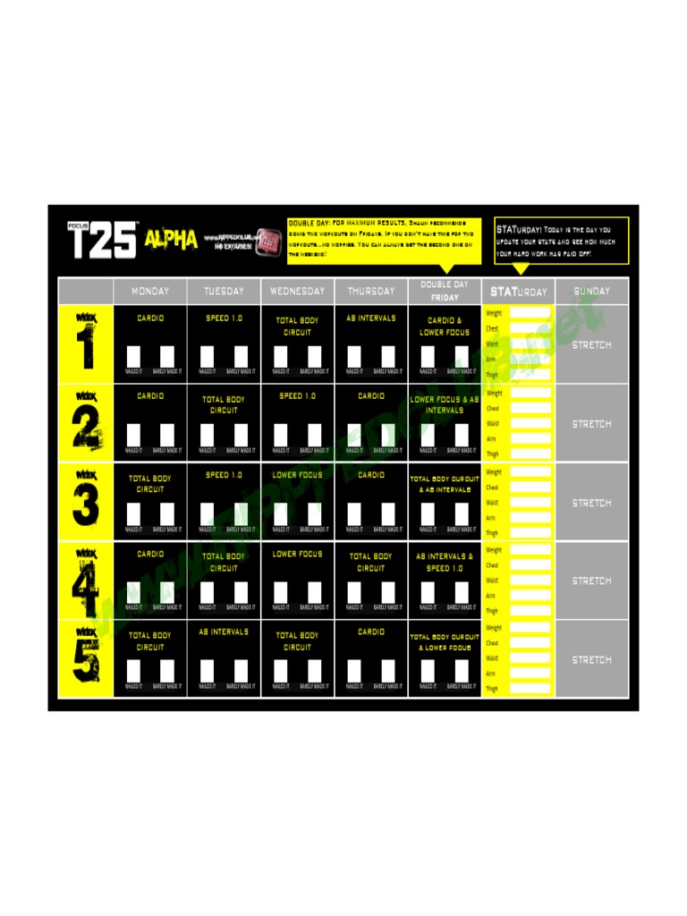T25 Alpha Phase Calendar PDF | PDF | Sports & Recreation | Self-Improvement