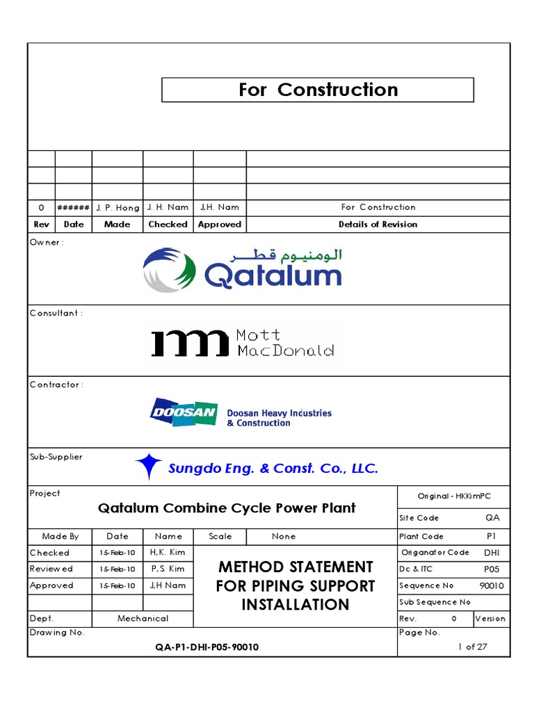MoS For Piping Support Installation | PDF | Welding | Construction