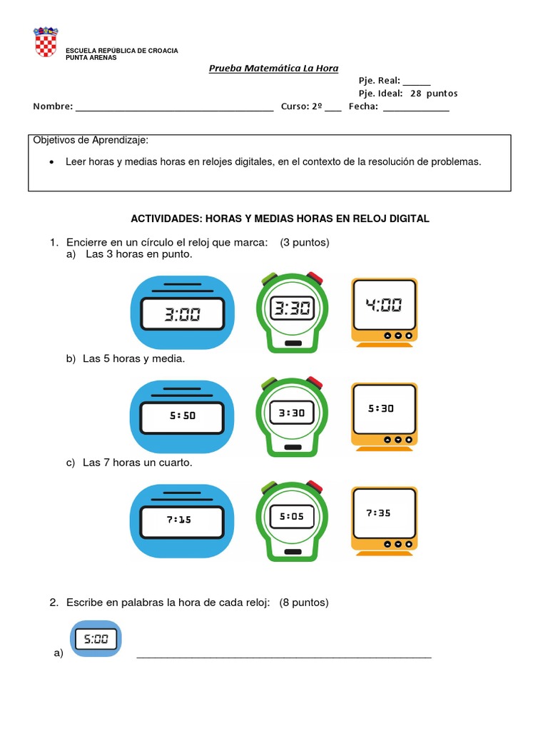 Prueba Matematica La Hora | PDF | Hora | Science
