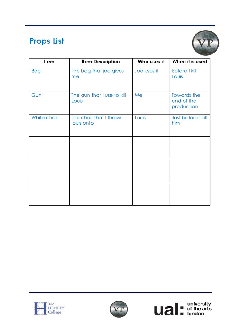 Props List | PDF