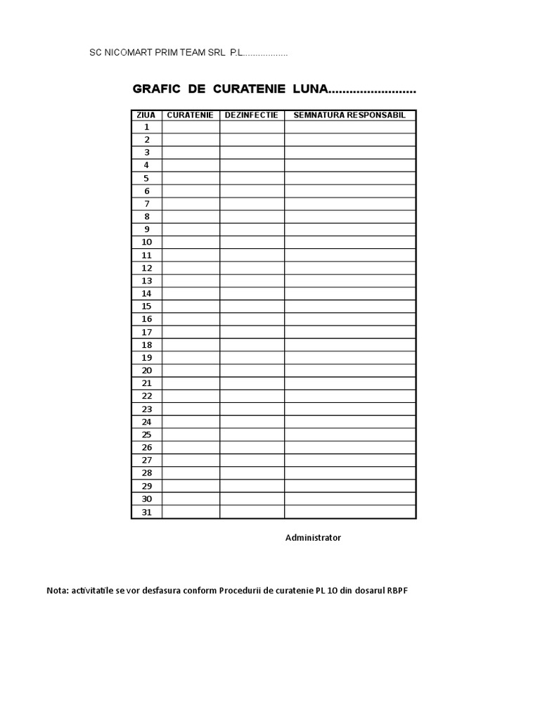 Grafic de Curatenie