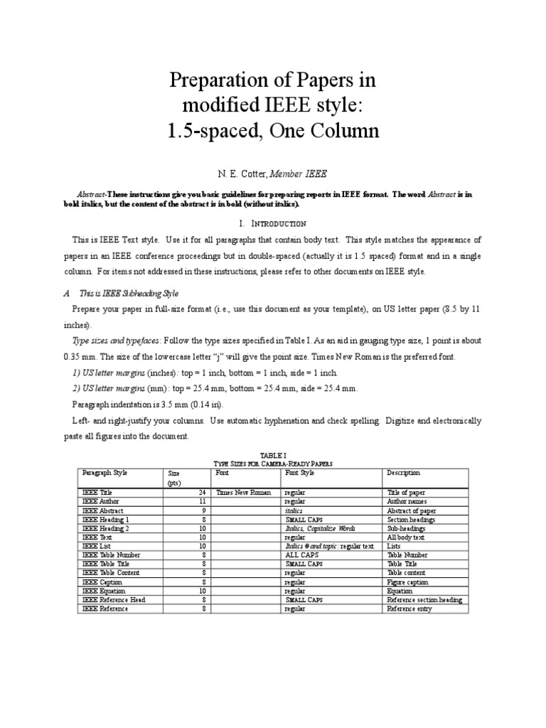Preparation of Papers in Modified IEEE Style: 1.5-Spaced, One Column ...