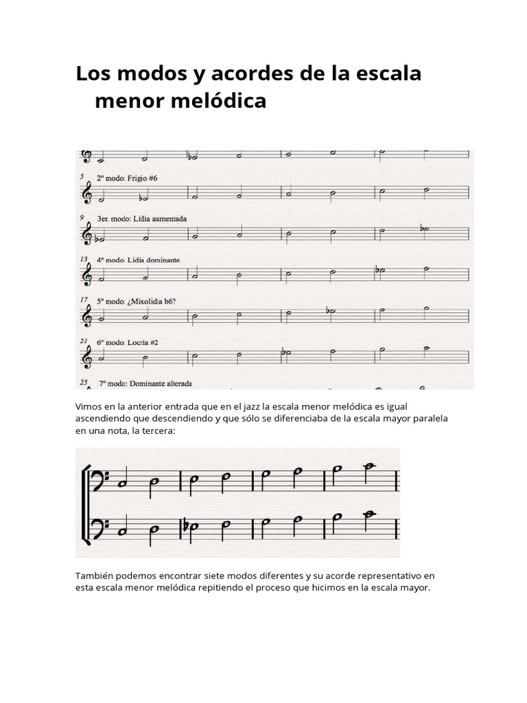 Los Modos y Acordes de La Escala Menor Melódica | PDF | Escala (música ...