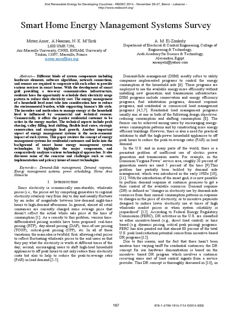Smart Home Energy Management System Review | PDF | Wireless Sensor ...