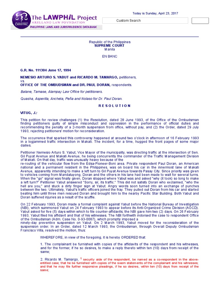 Yabut Vs Ombudsman - 11134 - June 17, 1994 | PDF | Certiorari | Prejudice (Legal Term)