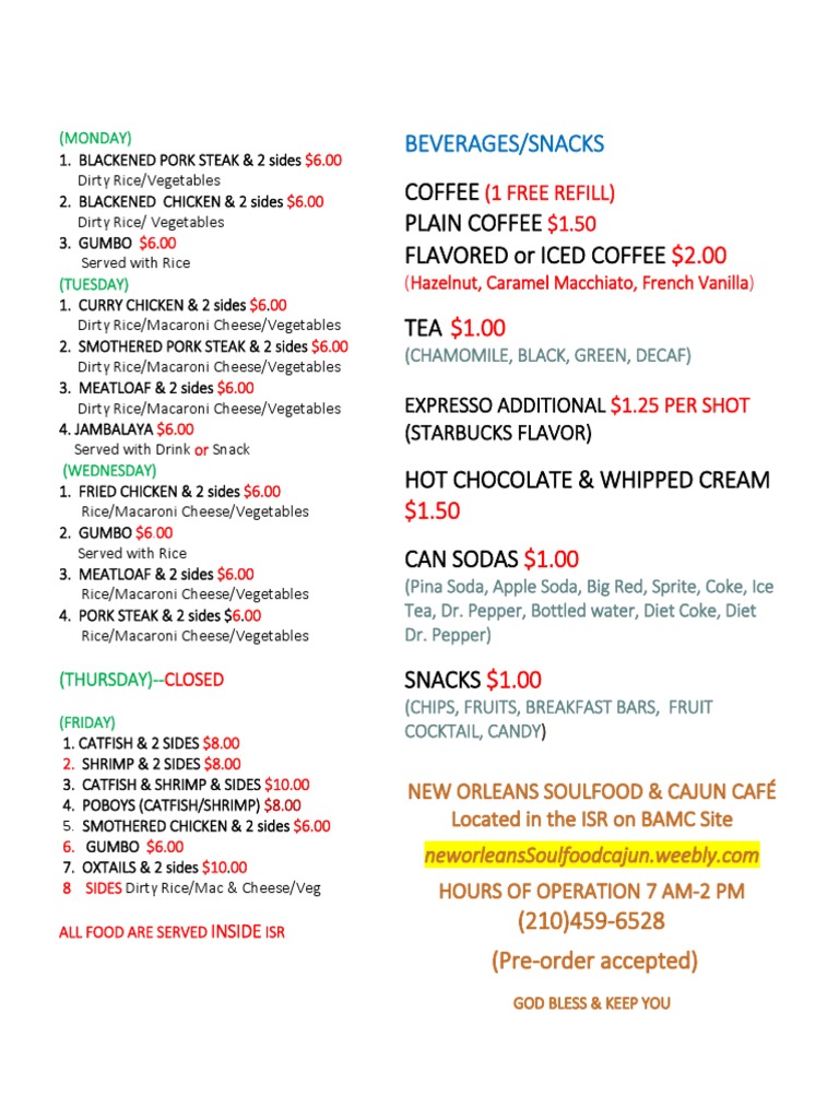 Cafe Menu Mon Thru Fri | PDF