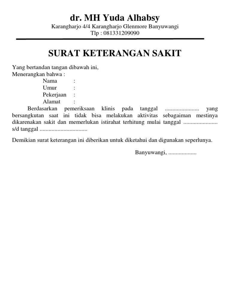 Surat Keterangan Sakit untuk Istirahat | PDF