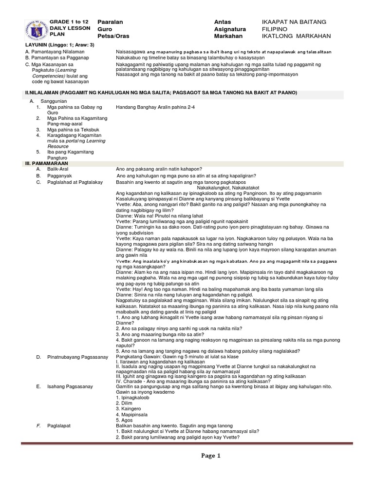 DLP Filipino w1d3 | PDF