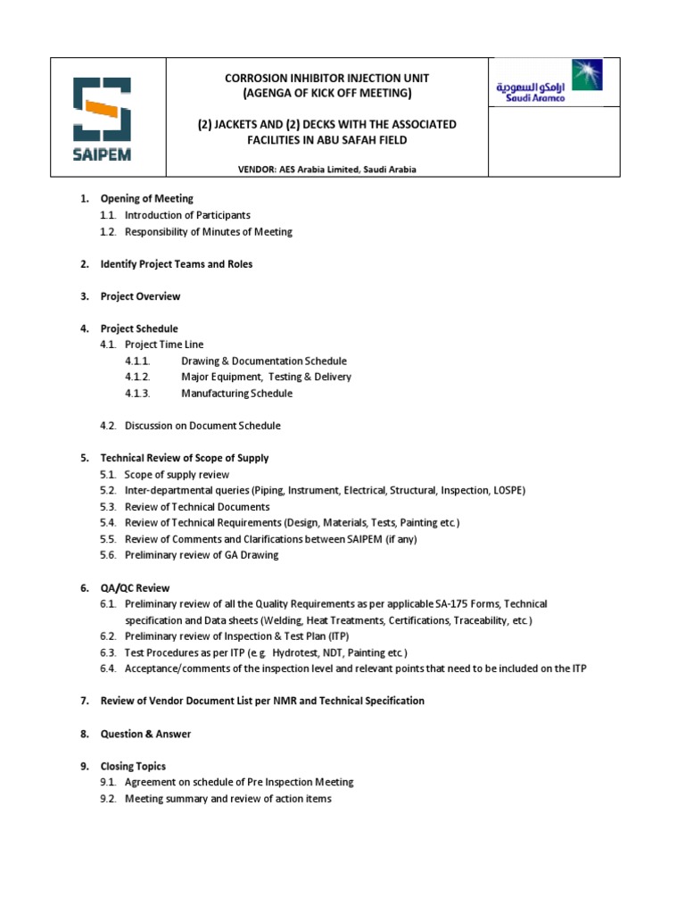 Kick Off Meeting - Agenda | PDF