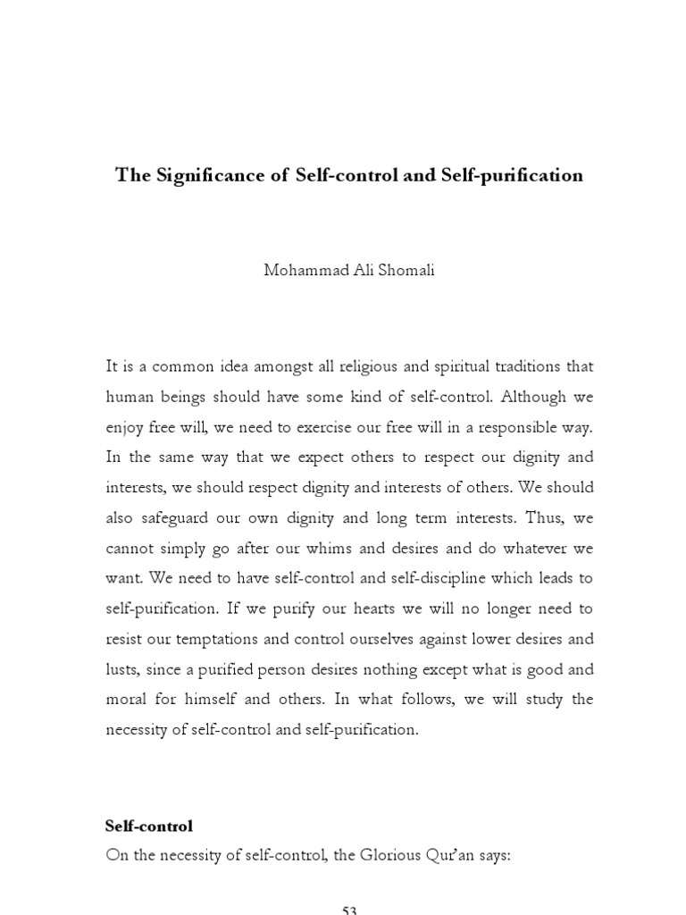 DR Shomali - The Significance of Self-Control and Self-Purification | PDF