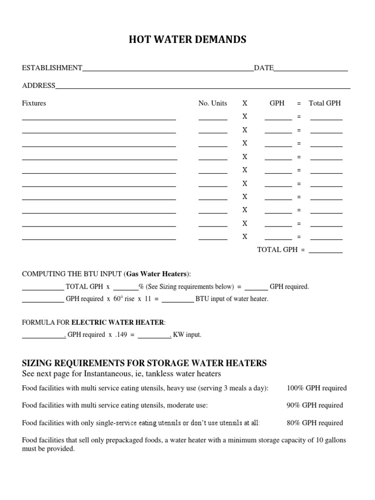 Calcuating Hot Water Demands | PDF | Water Heating | Electromechanical ...