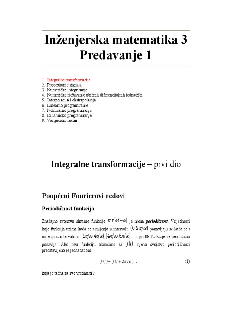 Inzenjerska Matematika 3 - Predavanje 1 | PDF
