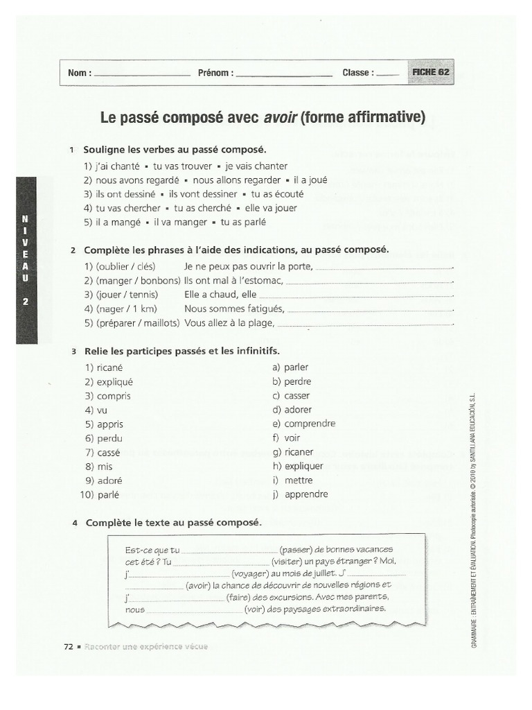 Ejercicios Passé Composé | PDF